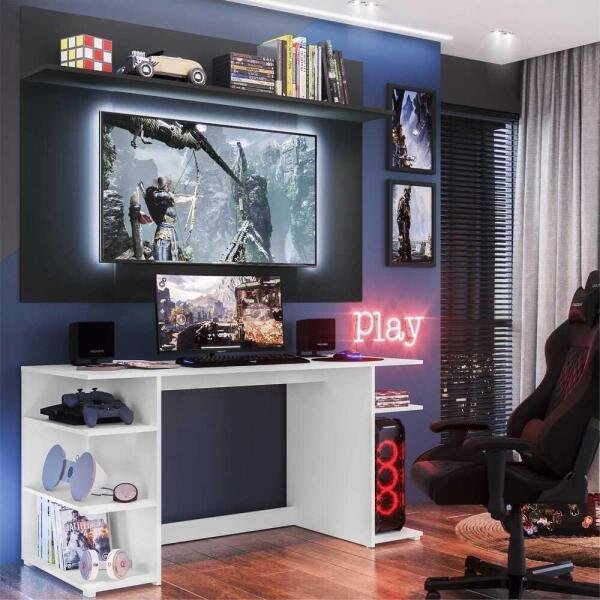 Mesa Gamer com Painel Tv 55 Polegadas e Prateleira Guilda Plus ...