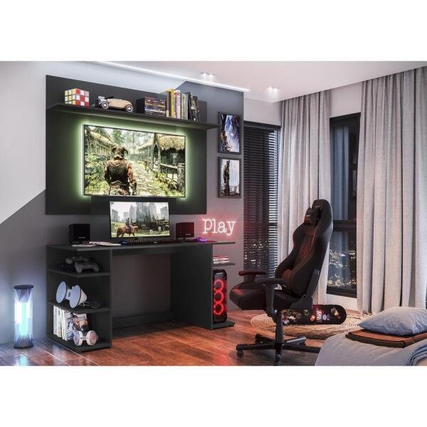 Mesa Gamer com Painel TV 55 Polegadas e Prateleira Guilda Plus ...