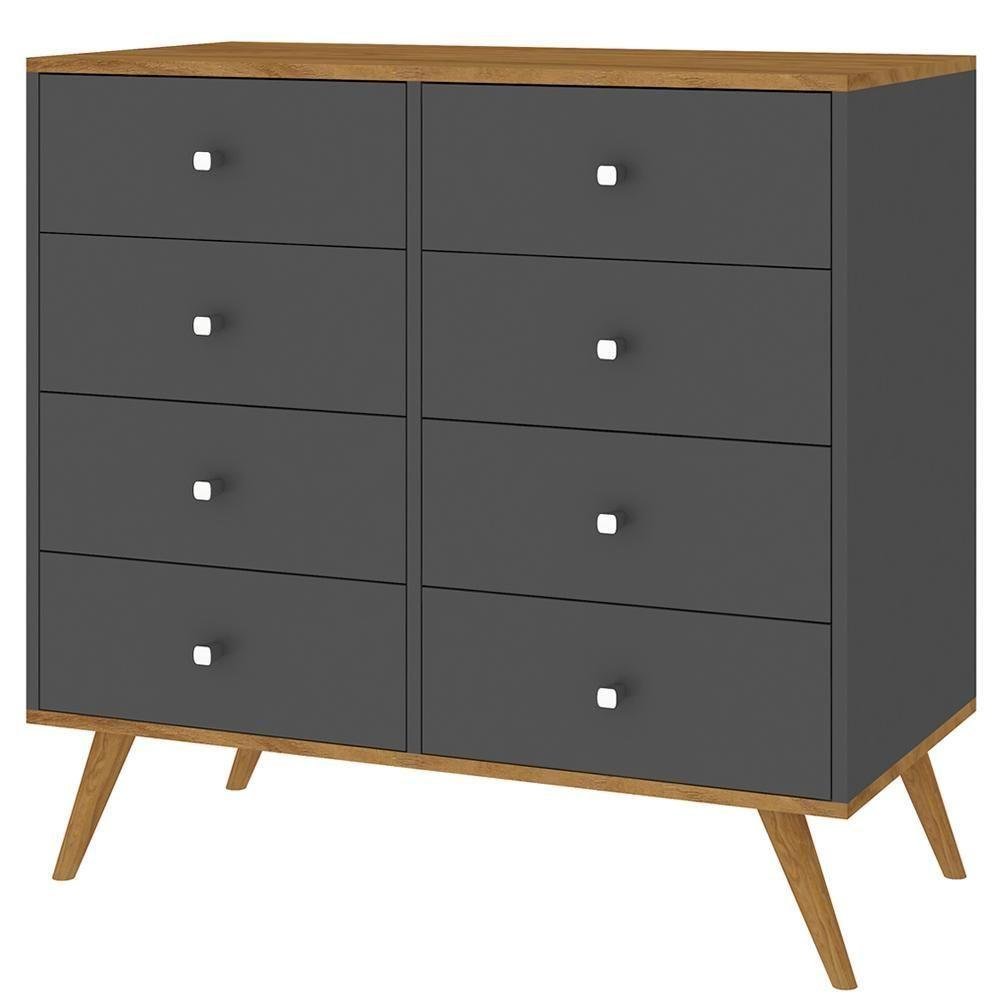 Comoda Retro 08 Gavetas Nogal Grafite Fell Nogal Grafite | MadeiraMadeira