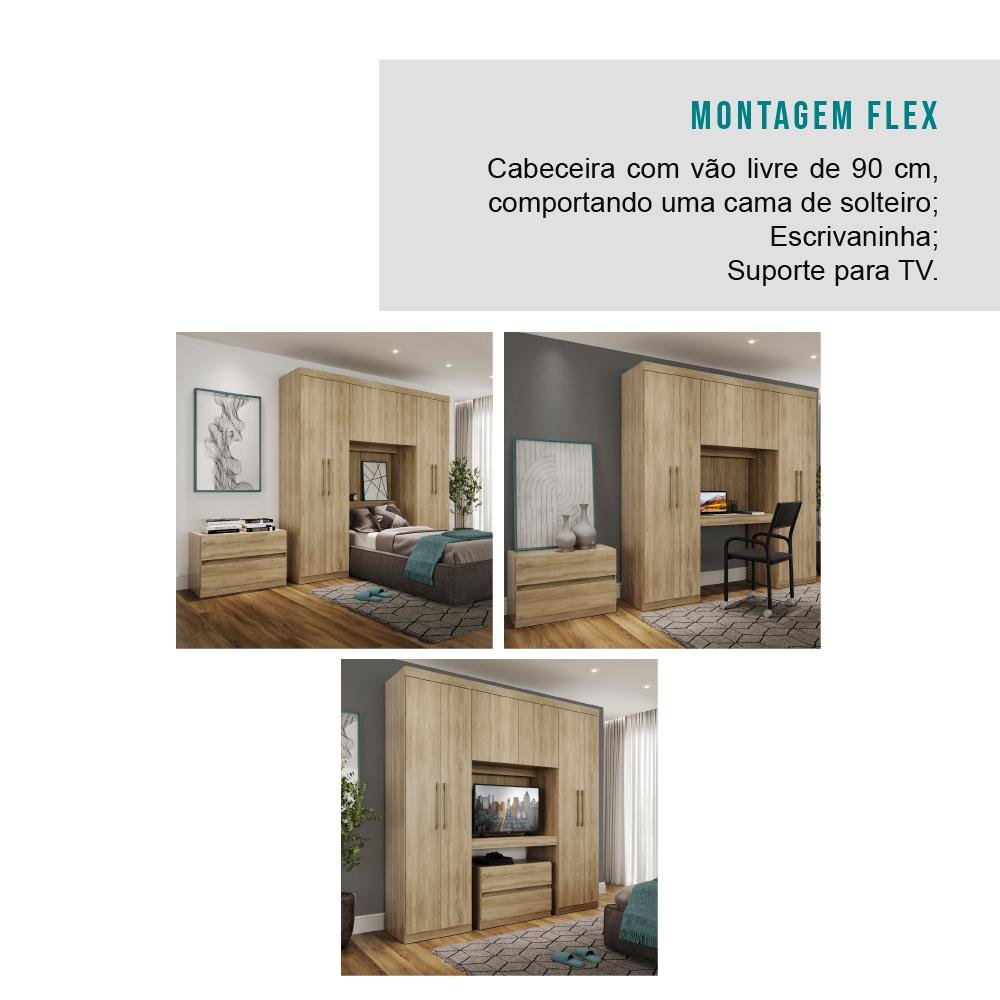 Guarda Roupa Solteiro 6 Portas 2 Gavetas Porto Noce Com Escrivaninha ...