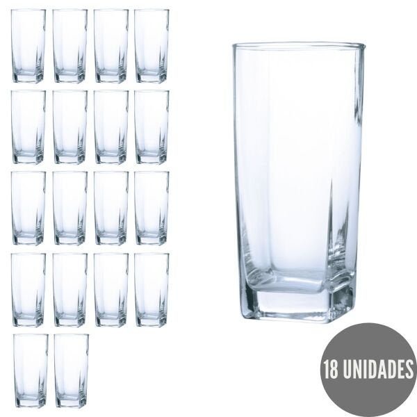 Kit 18 Copo 285ml Transparente Água Bebida Luxo Vidro Grosso ...