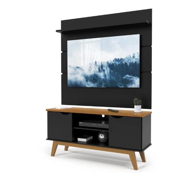 Painel com Rack para TV até 46 Polegadas Preto Acetinado Cumaru Prism ...