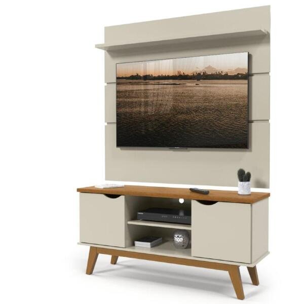 Painel com Rack para TV até 46 Polegadas Off White Cumaru Prism ...