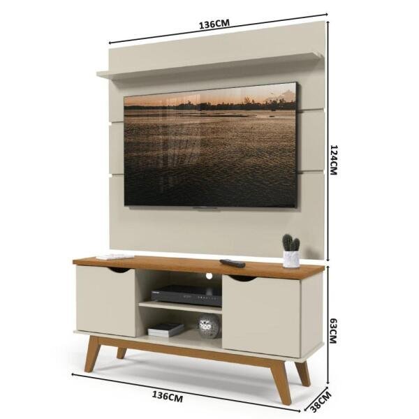 Painel com Rack para TV até 46 Polegadas Off White Cumaru Prism ...