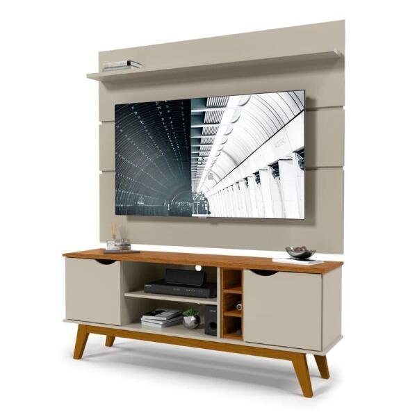 Painel com Rack para TV até 50 Polegadas Off White Cumaru Prism ...