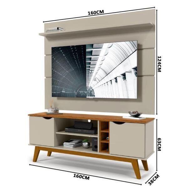 Painel com Rack para TV até 50 Polegadas Off White Cumaru Prism ...