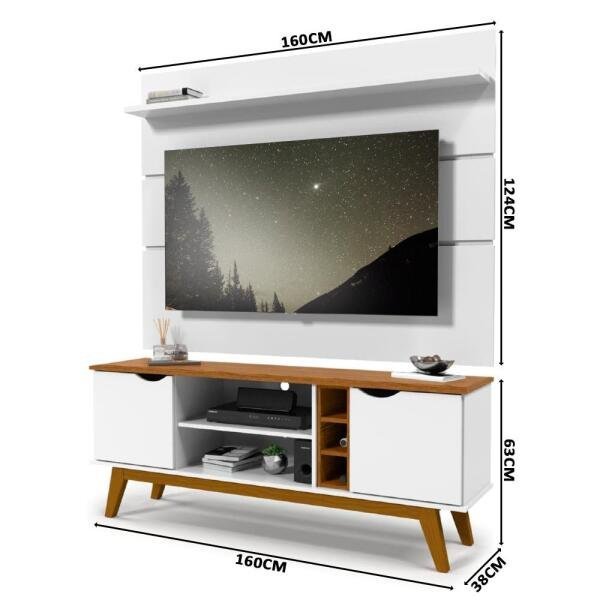 Painel com Rack para TV até 50 Polegadas Branco Acetinado Cumaru Prism ...