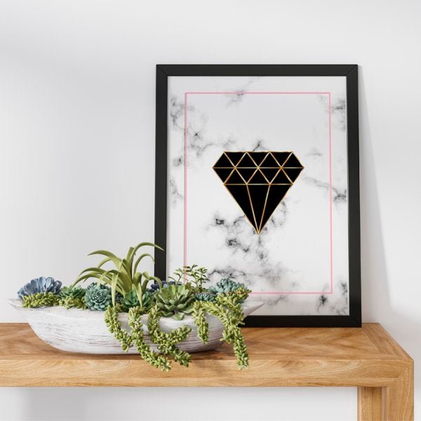 Quadro Geométrico Diamante Preto Mármore - Tela Única - 150 x 100 cm ...