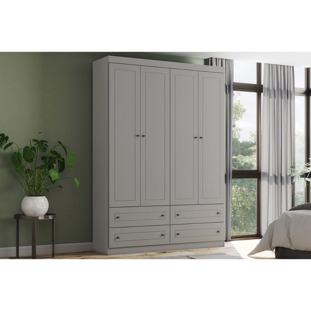 Guarda Roupa Solteiro 4 Portas e 4 Gavetas Americano Cinza - Henn ...