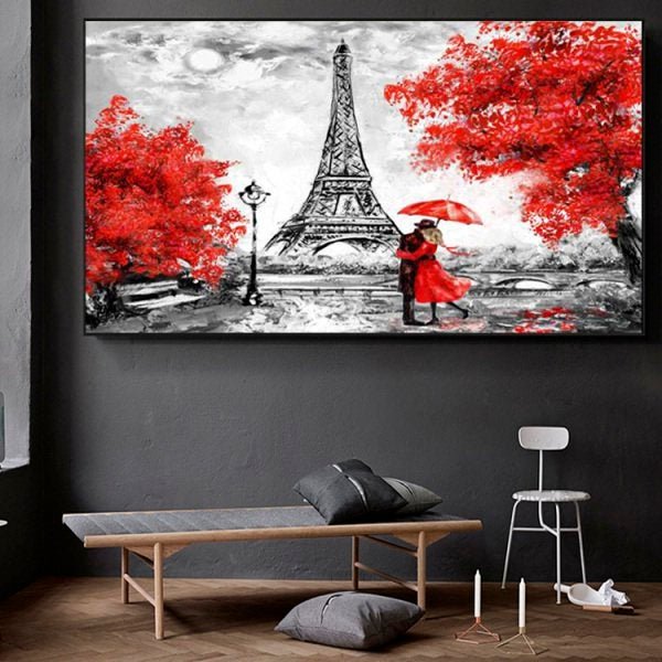 Quadro Casal Paris - Tela Única - 150 x 100 cm - Branca | MadeiraMadeira