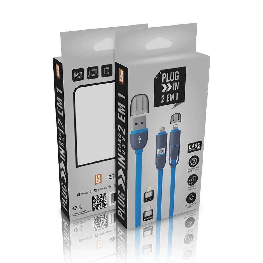 Cabo 2em1 Usb X Micro Usbv8 E Lightning) C/ 1.2m Prt Mbtech ...