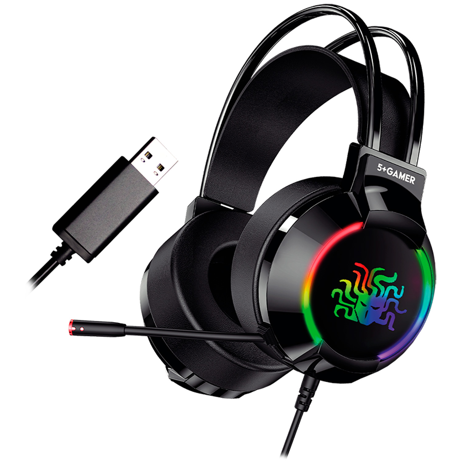 Fone Usb com Microfone Gamer 7.1 Rgb 5+ Preto W5-2000 | MadeiraMadeira