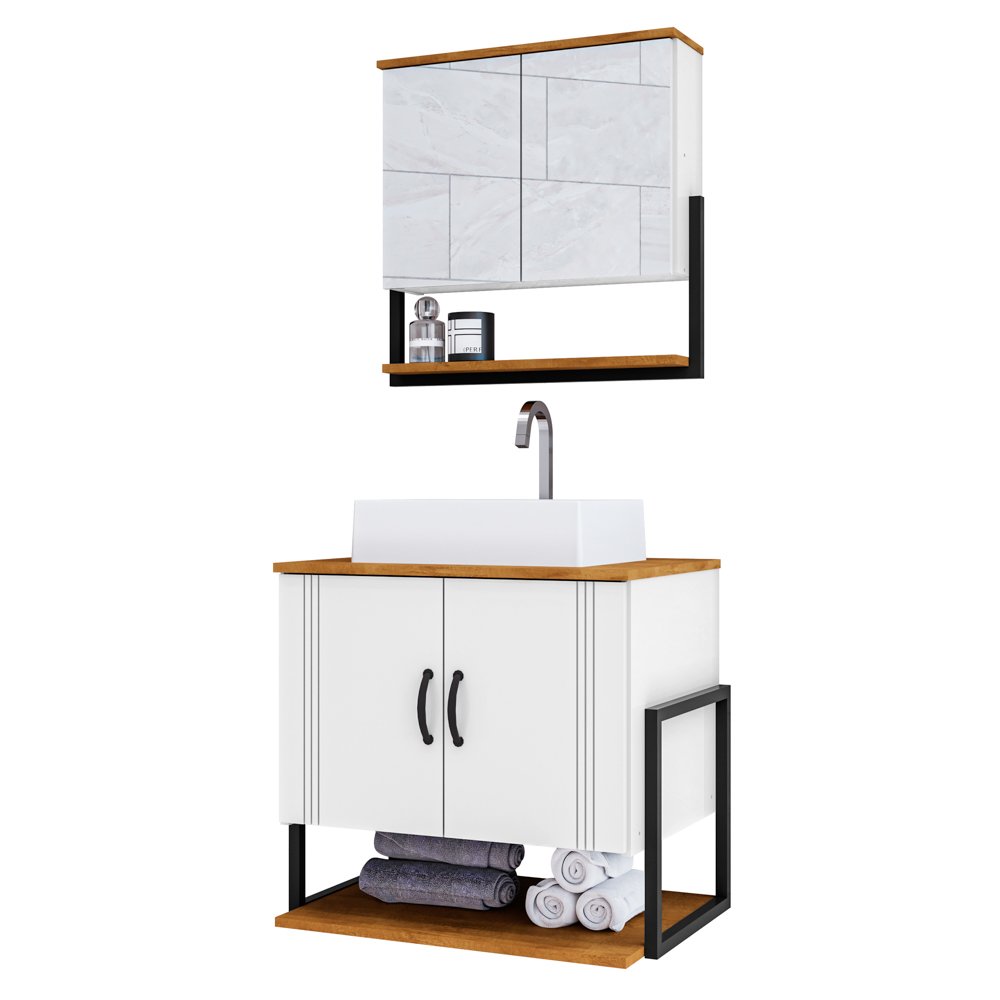 Gabinete de Banheiro com Espelho Bless B02 Branco/naturalle - Mpozenato ...
