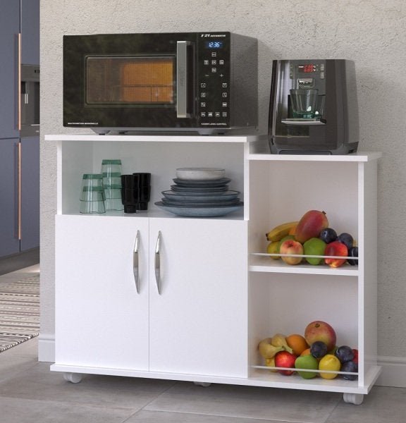 Fruteira Branco Multiuso com Rodinhas 2 Portas Cozinha | MadeiraMadeira
