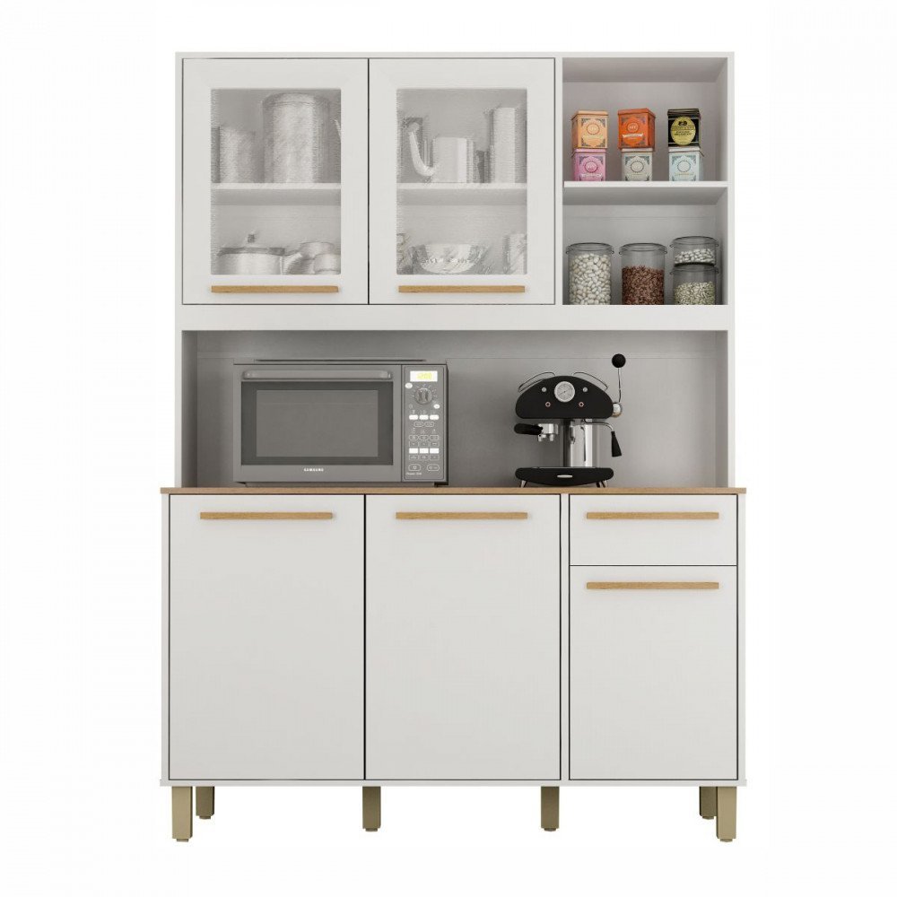 Cozinha Compacta Rubi 5 Portas 1 Gaveta Branco com Cinamomo Valdemoveis ...