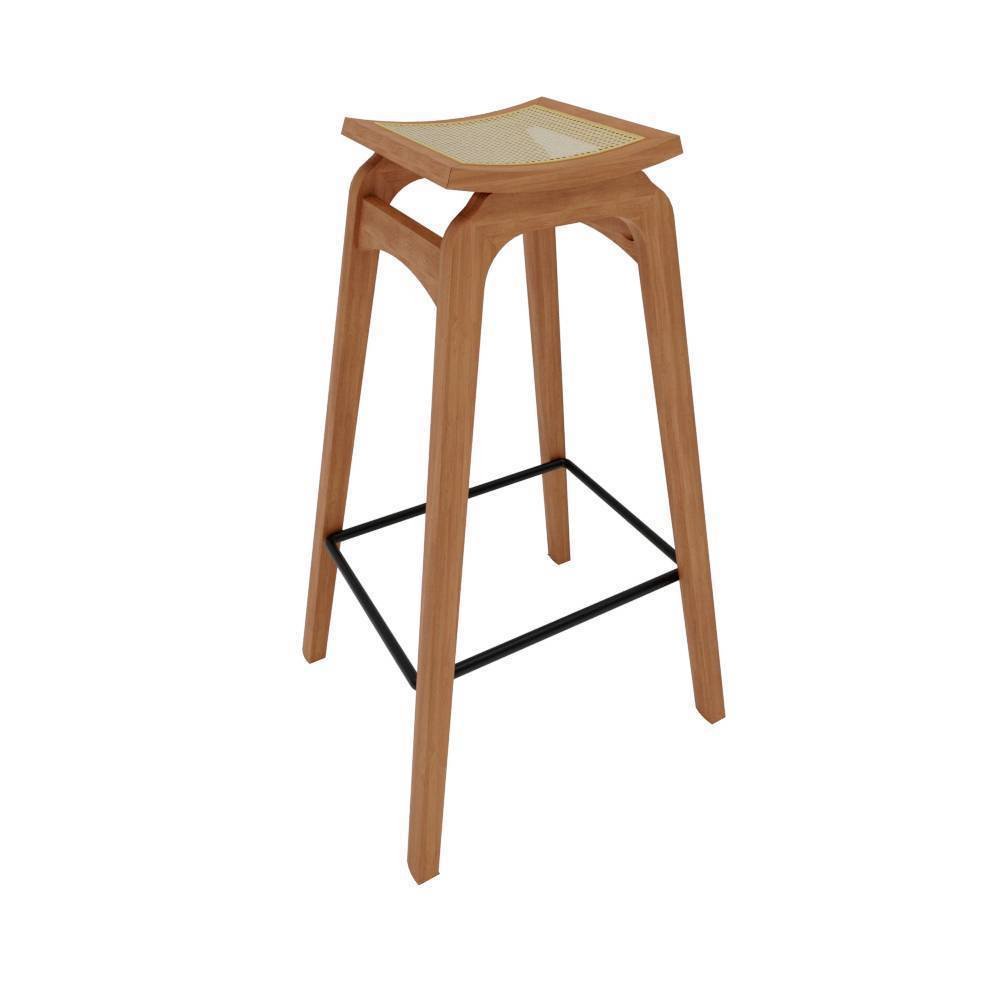 Banqueta Bistrô Suíça de Madeira Assento Palhinha Apoio Metal ...