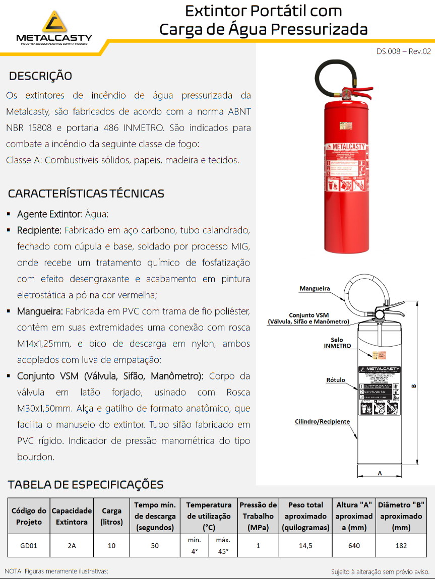 EXTINTOR PORTÁTIL COM CARGA DE ÁGUA PRESSURIZADA 10 LITROS METALCASTY ...