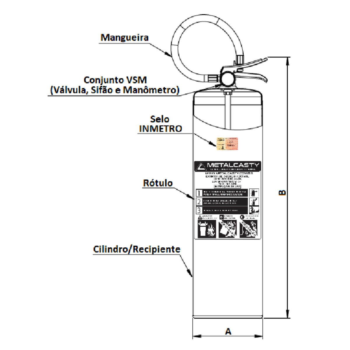 EXTINTOR PORTÁTIL COM CARGA DE ÁGUA PRESSURIZADA 10 LITROS METALCASTY ...