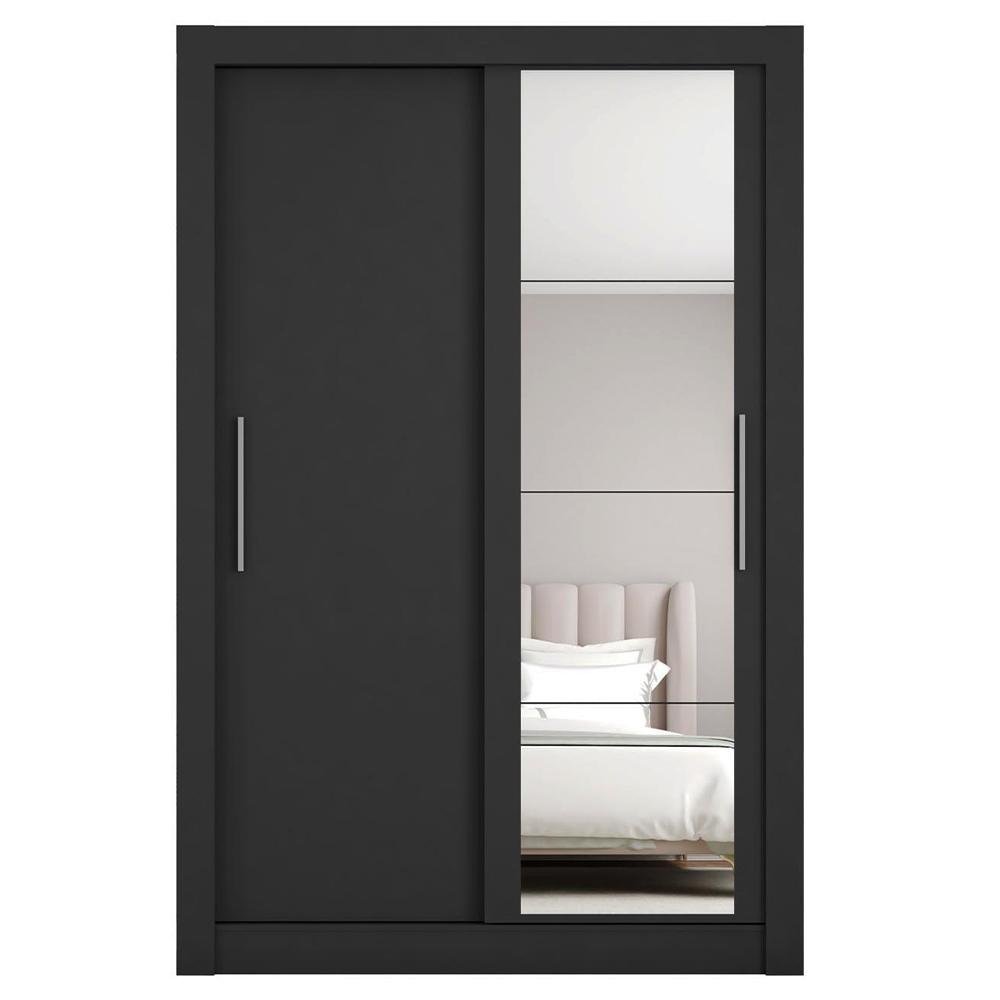 Guarda Roupa Solteiro Com Espelho 2 Portas 2 Gavetas Preto | MadeiraMadeira
