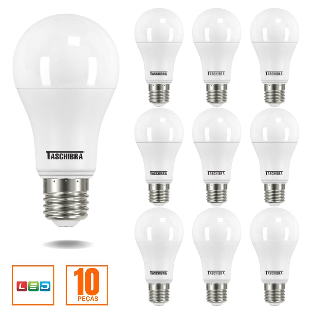 Kit 10 Lâmpadas Led Bulbo TKL 17W Taschibra E27 Bivolt - 4000K - Neutro Suave | MadeiraMadeira
