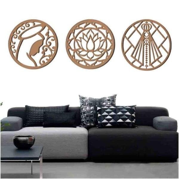 Kit 3 Mandalas Decorativas Mdf 40X40 Vazado Marrom Modelo 3 ...