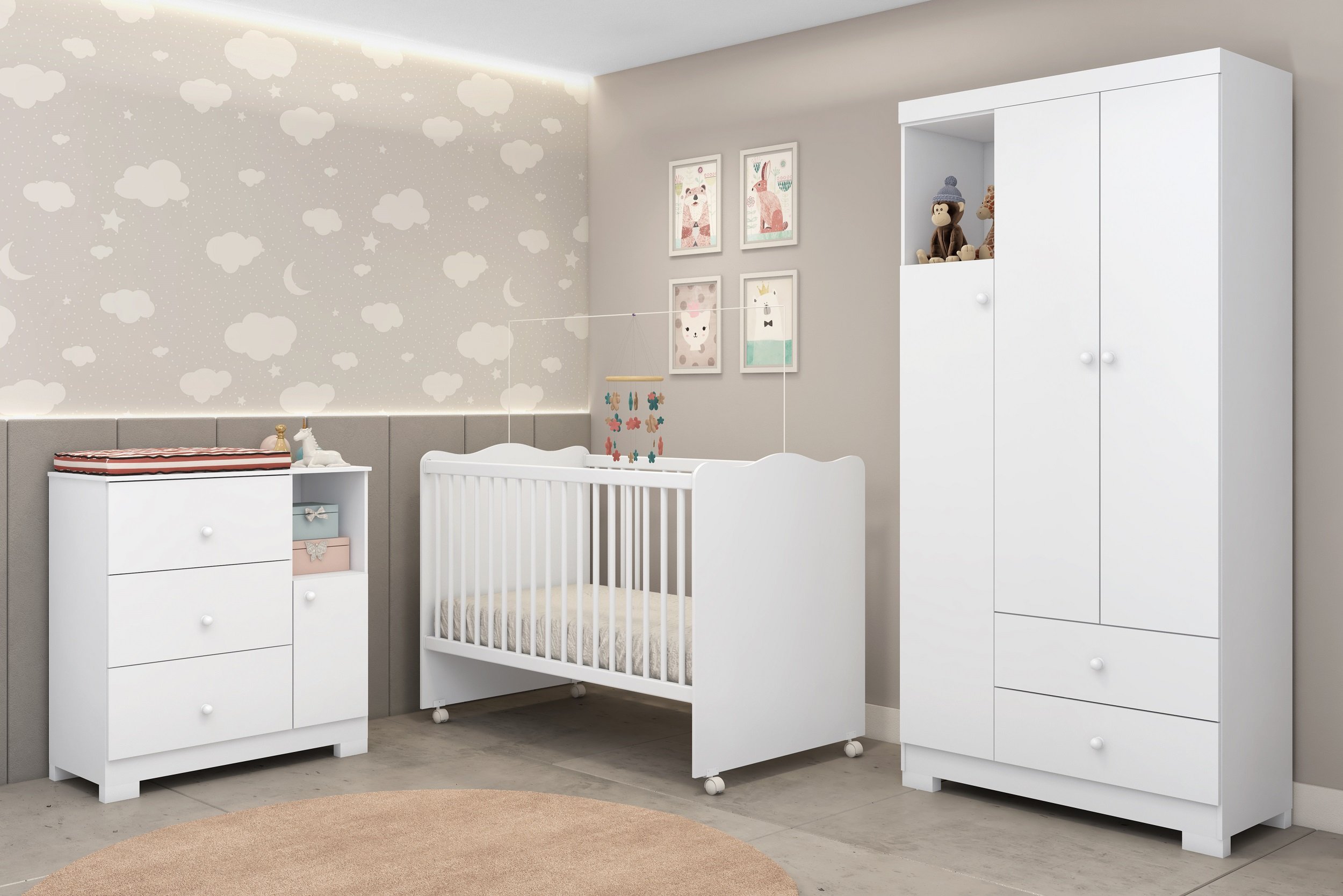 Conjunto Quarto Bebe Completo Flok 100% Mdf-roupeiro-nicho-decorativo ...