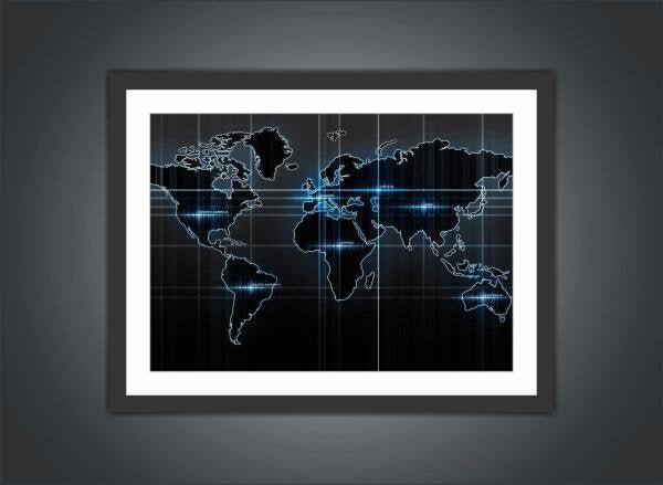 Quadro Decorativo Mapa Mundo Moderno Com Moldura G06 | MadeiraMadeira