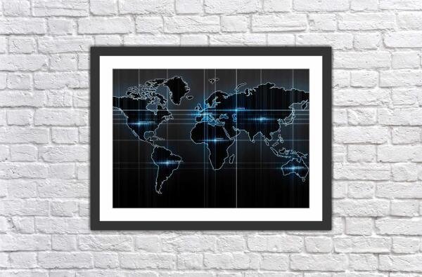 Quadro Decorativo Mapa Mundo Moderno Com Moldura G06 | MadeiraMadeira
