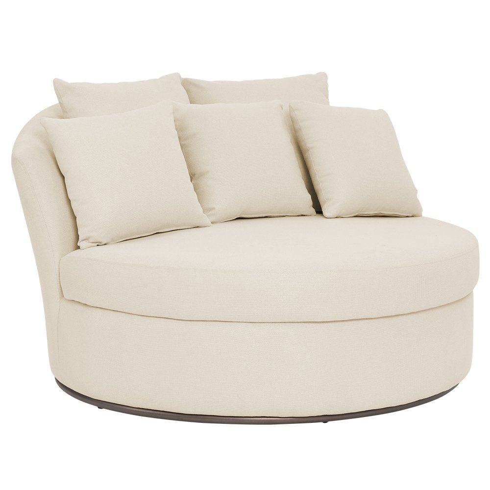 Chaise Redonda Sala de Estar Gaia Base Fixa Titânio Linho Bege Claro - Nexta | MadeiraMadeira