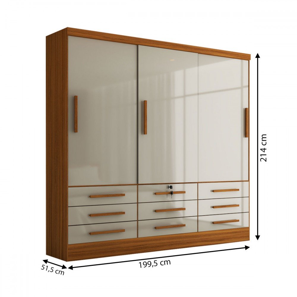 Guarda-roupa Casal Fortaleza 3 Portas 9 Gavetas Cinamomo/off White ...