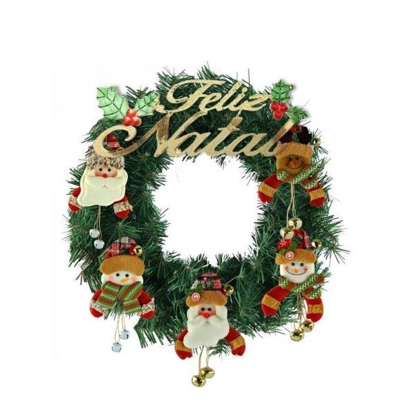 Guirlanda Decorada 40cm Feliz Natal Personagens Pelúcia Guizo Premium ...