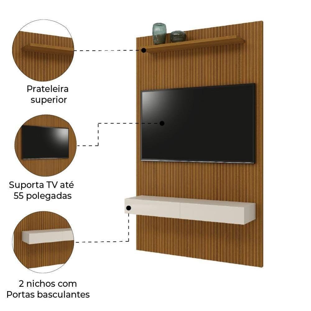 Painel Para Tv Até 55 Polegadas Ripado Impressão 3D Egeo Com Prateleira ...