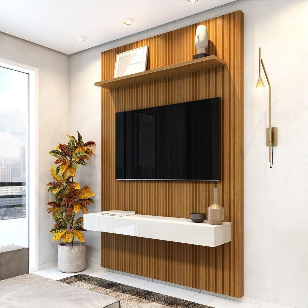 Painel Para Tv Até 55 Polegadas Ripado Impressão 3D Egeo Com Prateleira ...
