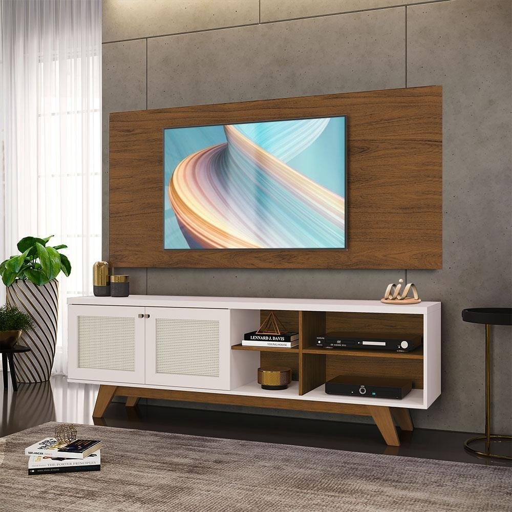 Rack Retro Com Painel 50 Polegadas Freijó Off White Zara E Toni Dj Móveis | MadeiraMadeira