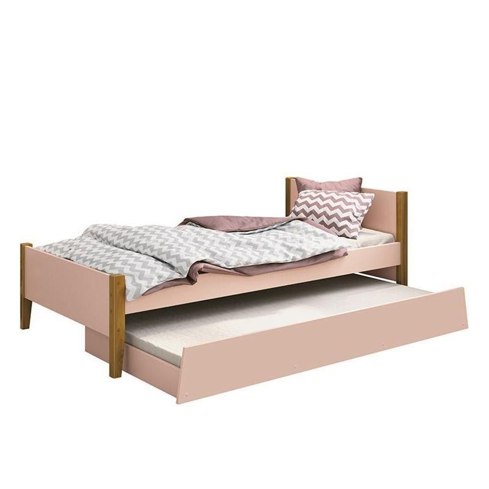 Bicama Solteiro Simba Rosa Fosco com Pés Amadeirado - Reller Móveis ...