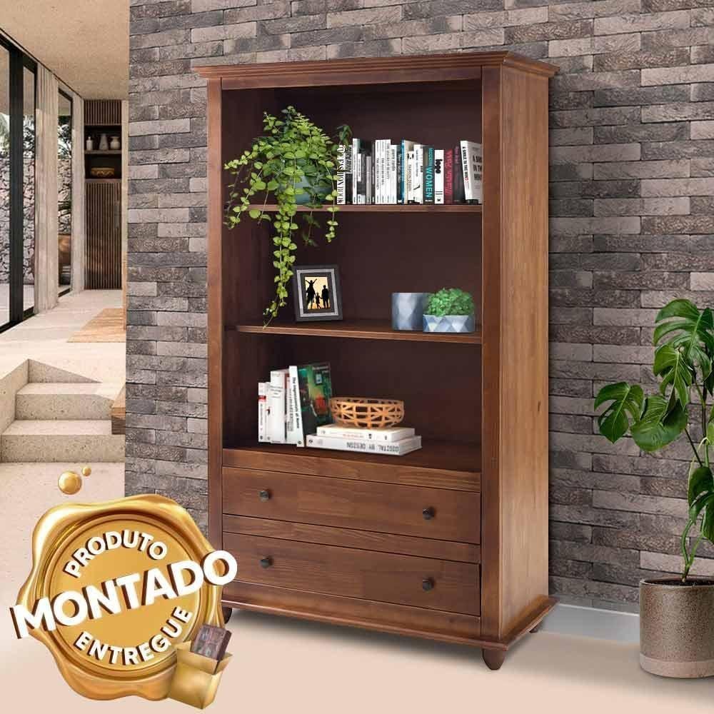 Estante Madeira Maciça Com 2 Gavetas Pinhão Diamante Plano A ...