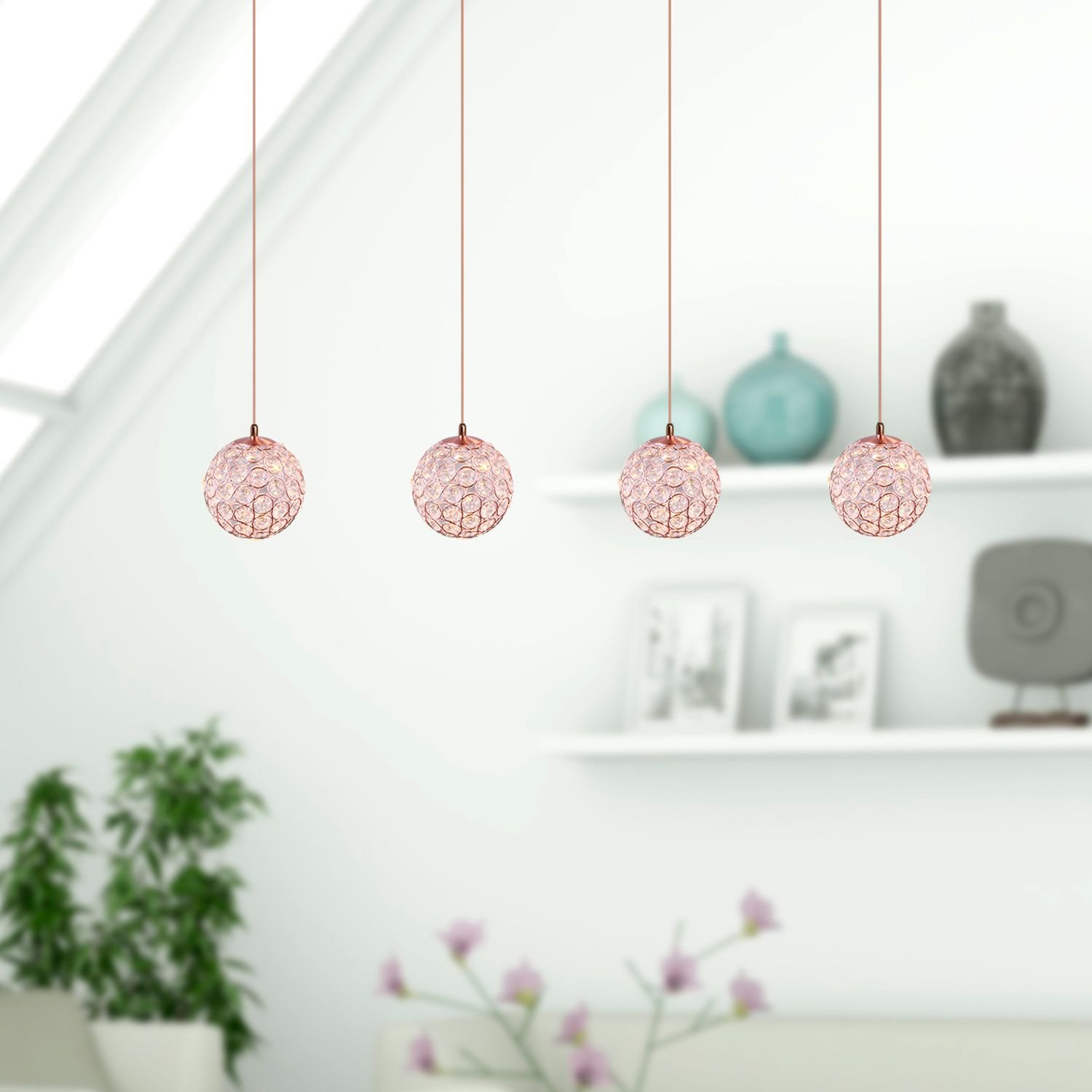 Lustre Pendente Cristal Importado LED 4L X 5w 3000k Cobre Fio ...