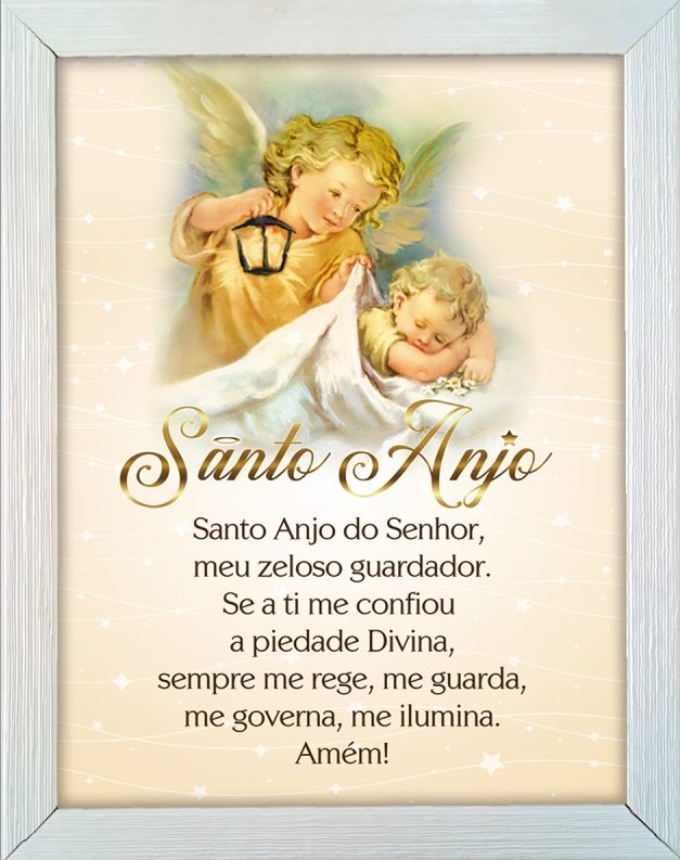 Quadro de Tecido Oração Santo Anjo da Guarda com Moldura 57x37 cm ...
