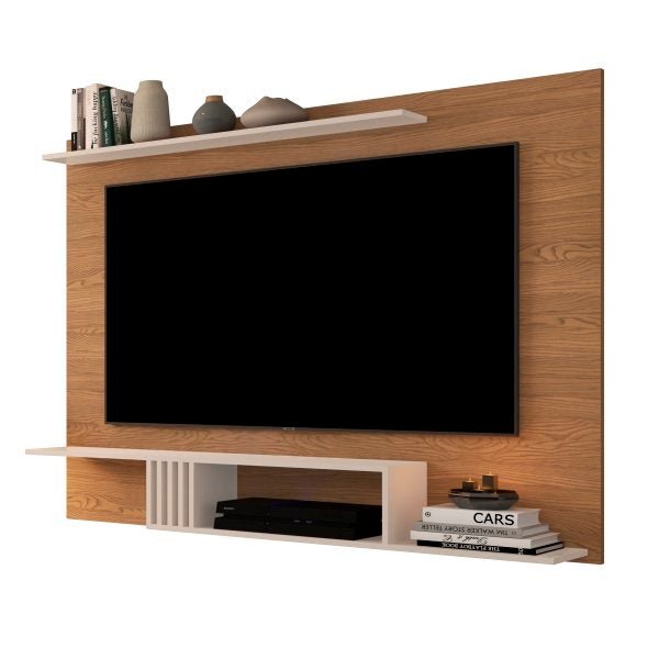 Painel para TV de 55 Polegadas com Prateleiras Luxo - Freijó/Off White ...