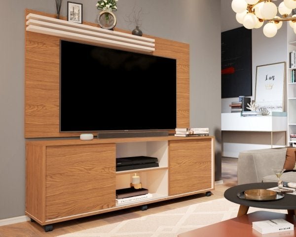 Rack com Painel Greco 136cm para TV até 55 Polegadas - Freijó com Off White | MadeiraMadeira