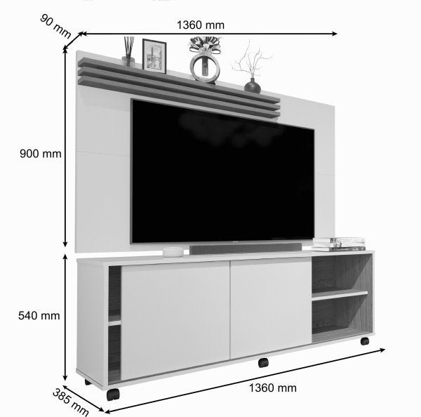 Rack com Painel Greco 136cm para TV até 55 Polegadas - Freijó com Off White | MadeiraMadeira