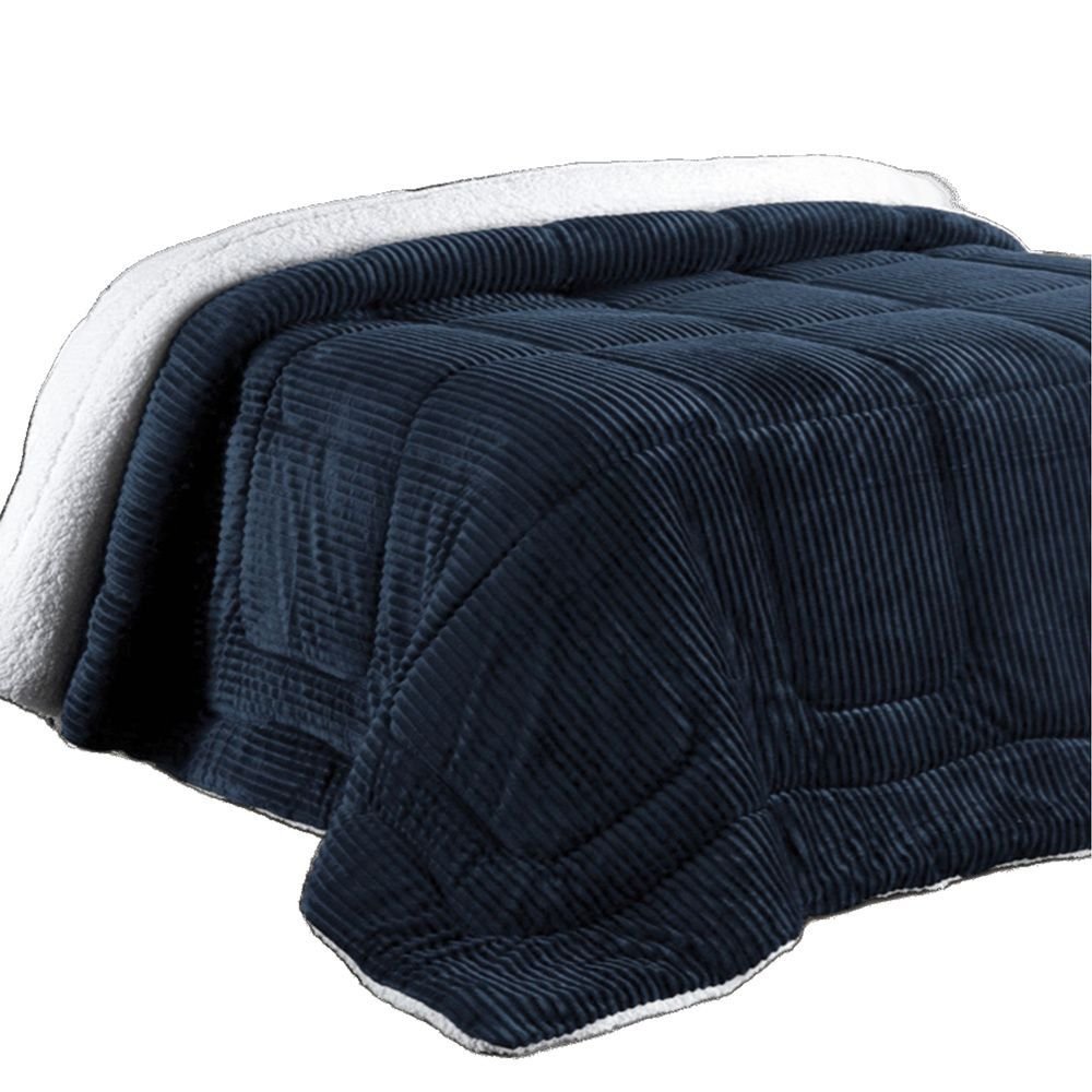 Edredom Coberdrom Manta Canelada Pesado King - Marinho - 100% Poliéster ...