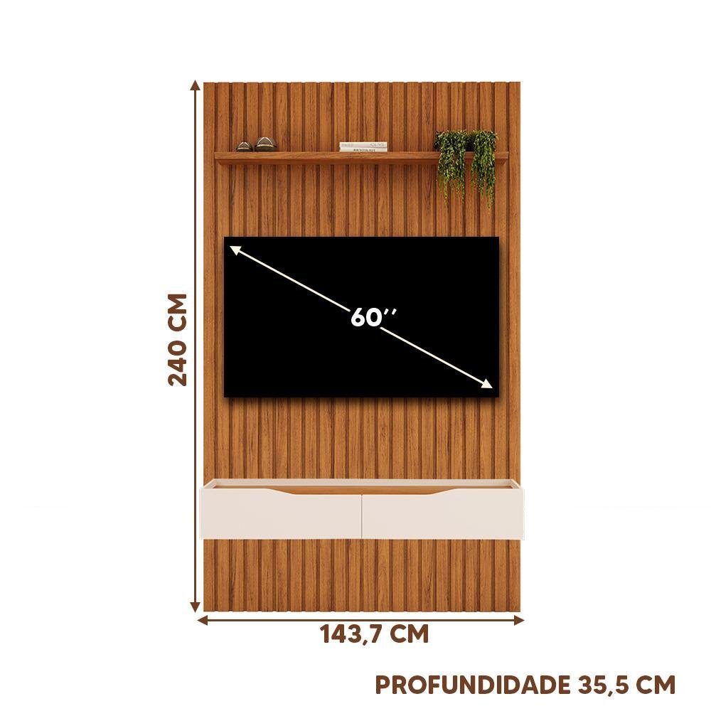 Rack Com Painel Ripado Para TV Até 60 Polegadas Freijó Off White Pratic DJ Móveis | MadeiraMadeira