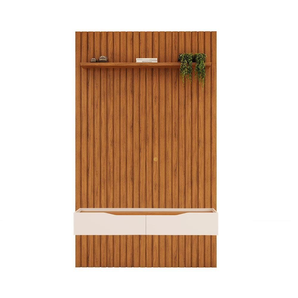 Rack Com Painel Ripado Para TV Até 60 Polegadas Freijó Off White Pratic DJ Móveis | MadeiraMadeira