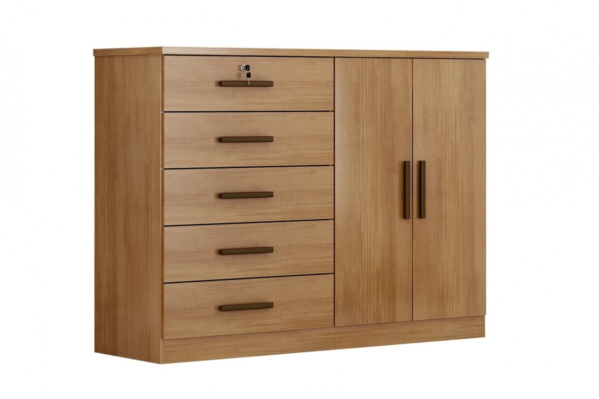 Cômoda Space 5 Gavetas 2 Portas Moveis Novo Horizonte Cumaru | MadeiraMadeira