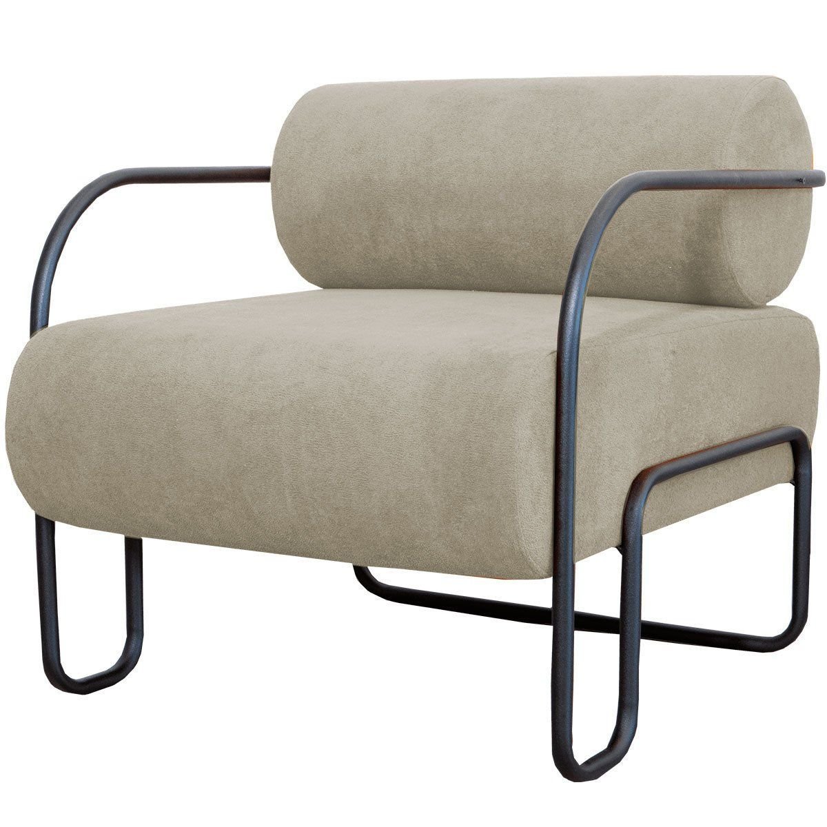 Poltrona para Sala e Escritório Base de Metal Mansk Linho Bege ...