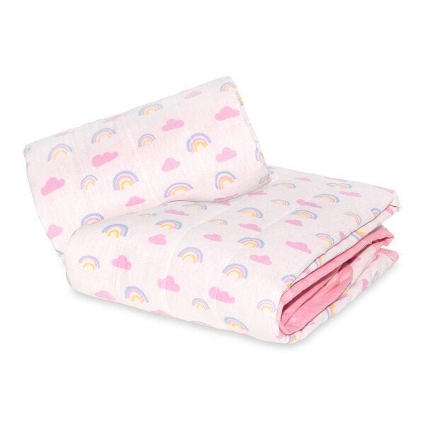 Edredonzinho Manta Dupla Face Bebê Matelado Arco-Íris Rosa | MadeiraMadeira