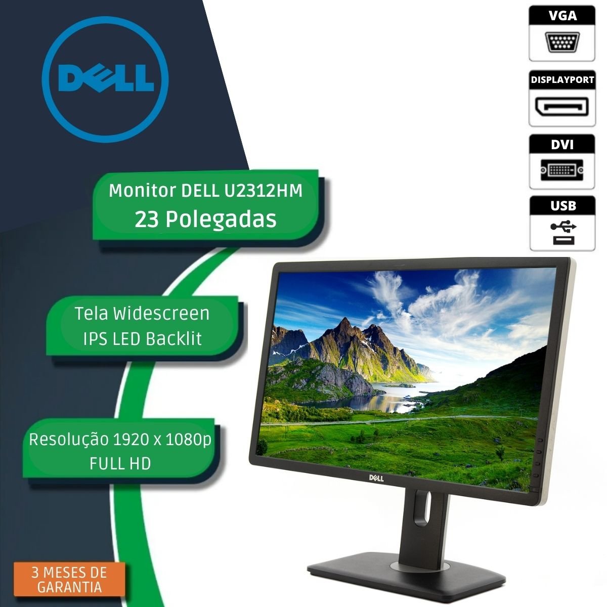 Monitor Dell 23 Polegadas Ultrasharp Led Widescreen Vga, Dvi ...