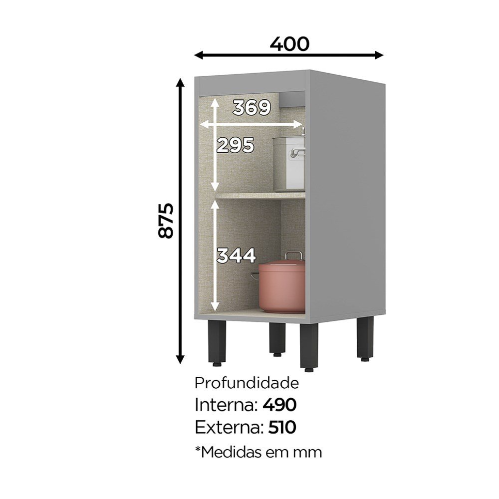 Balcão Gabinete de Pia 40cm 1 Porta Com Tampo Belize Cinza/Nero - Henn ...