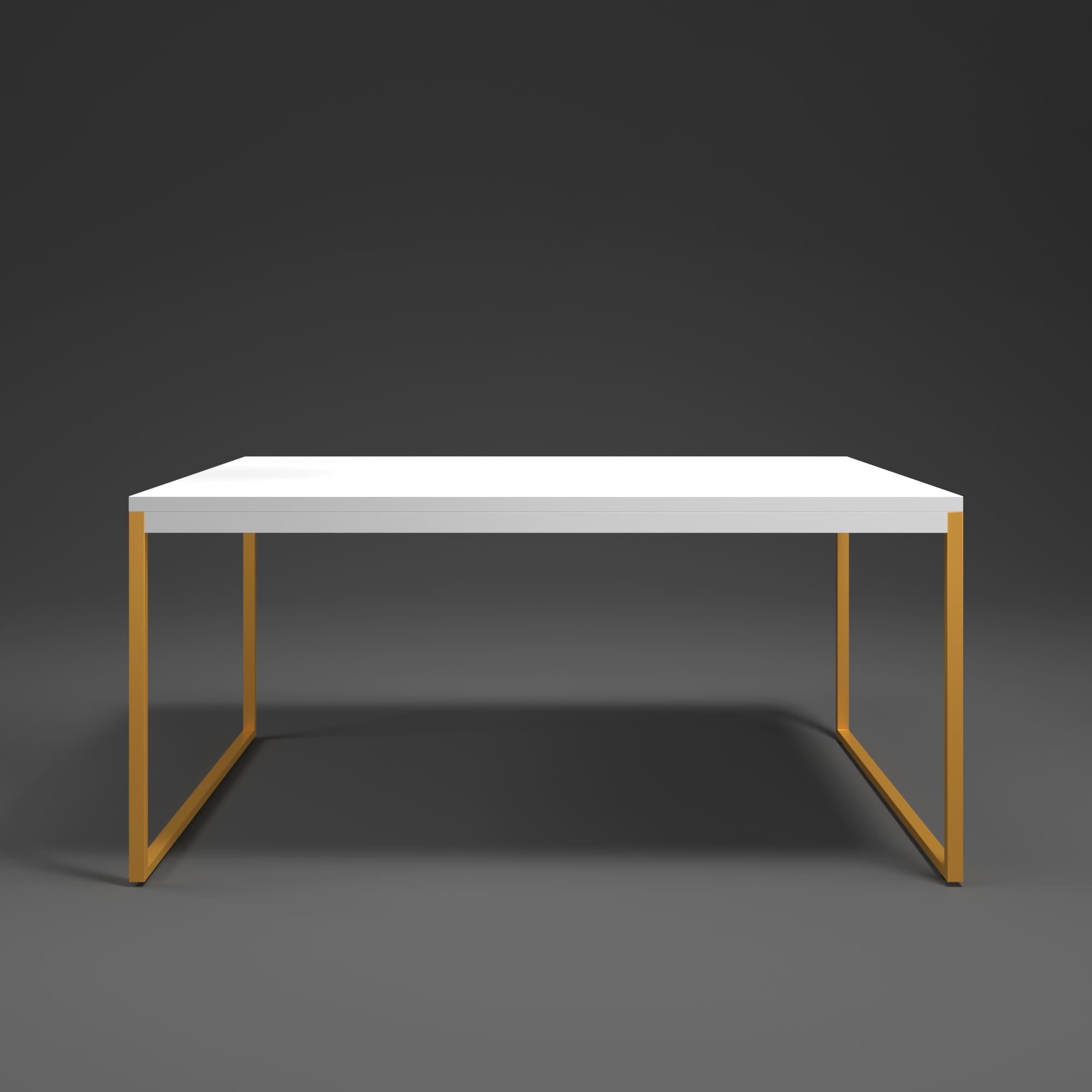 Mesa de Jantar Retangular 4 Lugares Branco com Dourado 120x90cm Industrial Vintage para ...